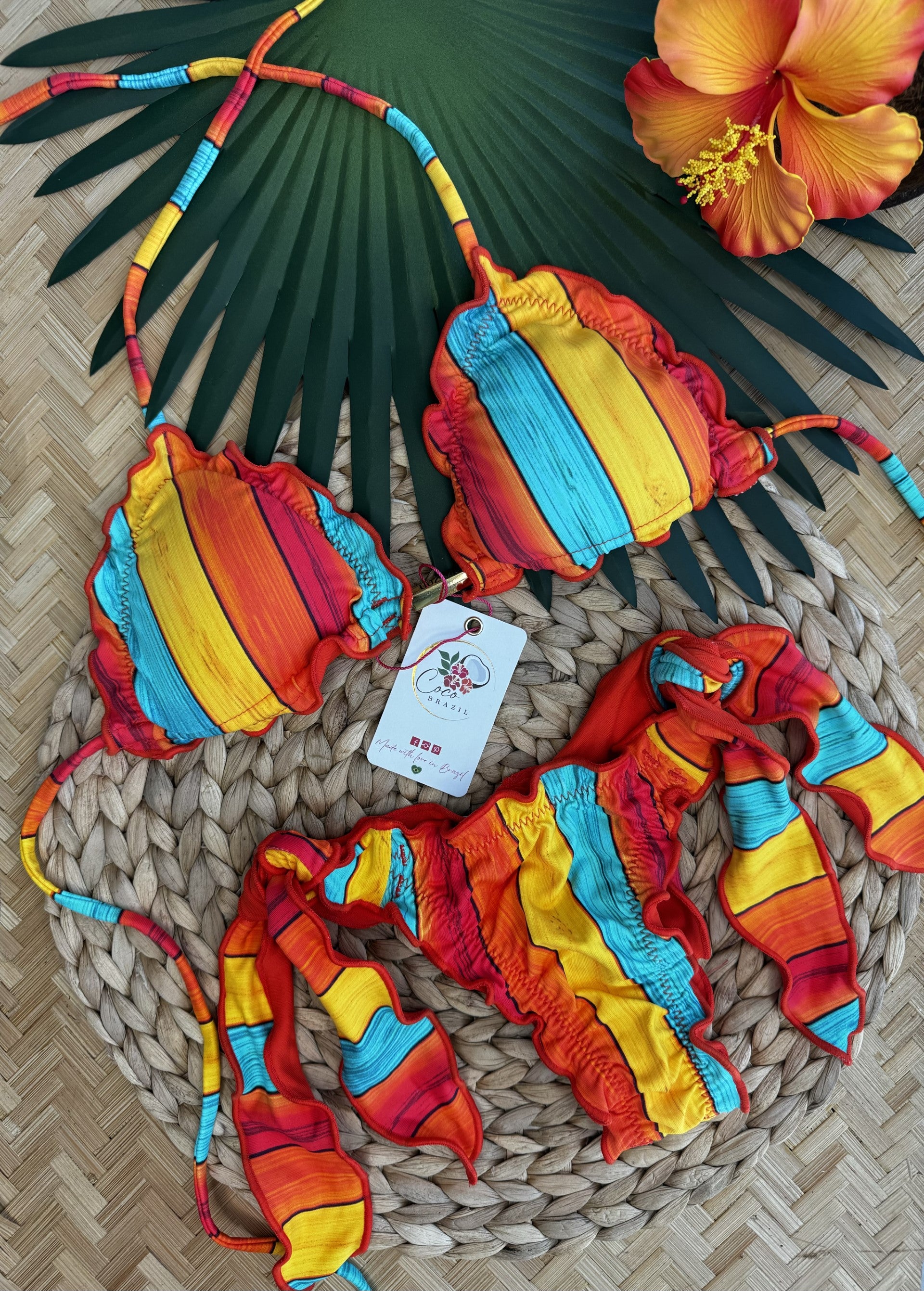 Malia Striped Triangle Top + Cheeky Scrunch Tie Bikini Bottoms – Coco ...